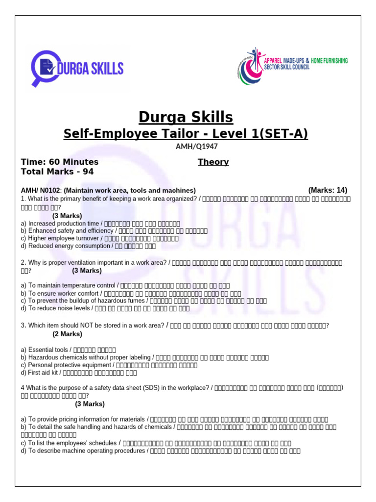 Self Employee Tailor Set - A | PDF