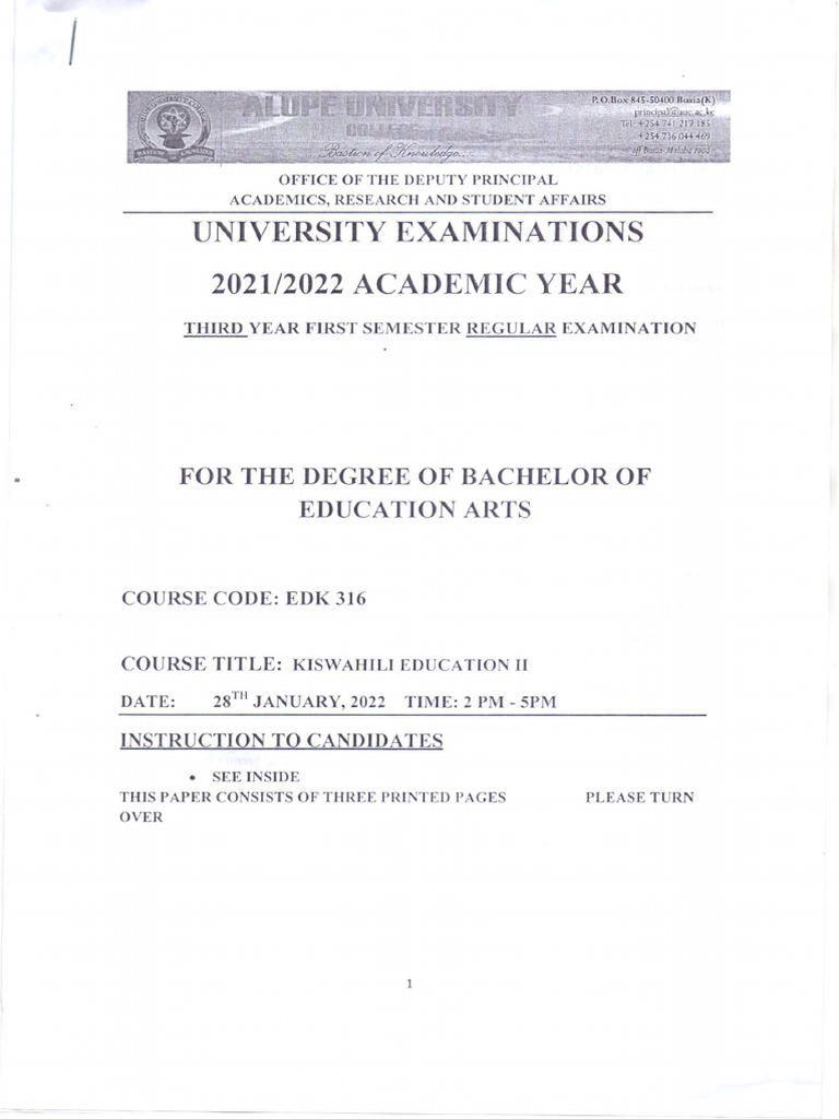 EDK 316 KISWAHILI EDUCATION II | PDF