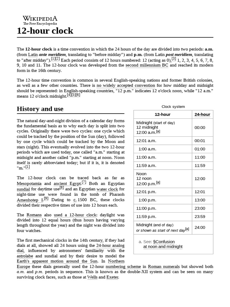 Understanding the 12-Hour Clock System | PDF