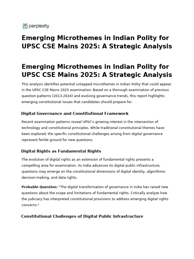 Emerging Microthemes in Indian Polity for UPSC CSE | PDF | Governance ...