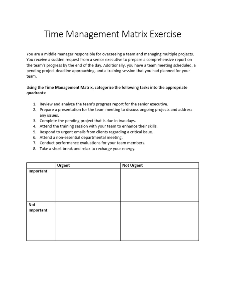 Time Management Matrix Exercise | PDF | Time Management | Professional ...