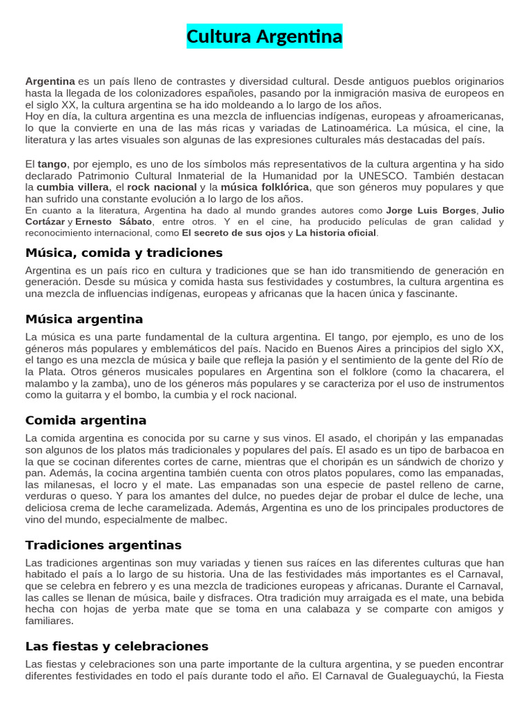 Cultura y Tradiciones de Argentina | PDF | Musica Tango