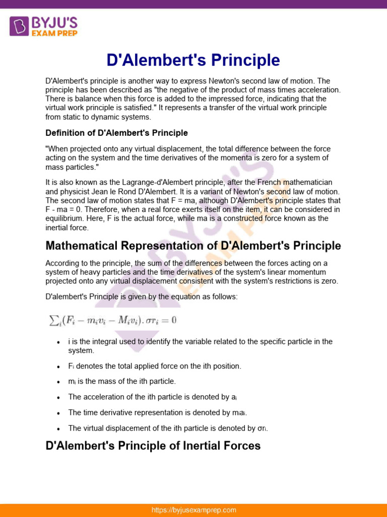 Dalembert s Principle Gate Notes 46 | PDF | Force | Motion (Physics)