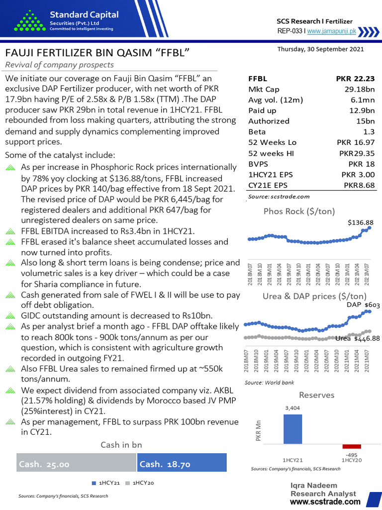 "Fauji Fertilizer Bin Qasim "Ffbl". | PDF | Underwriting | Financial Economics