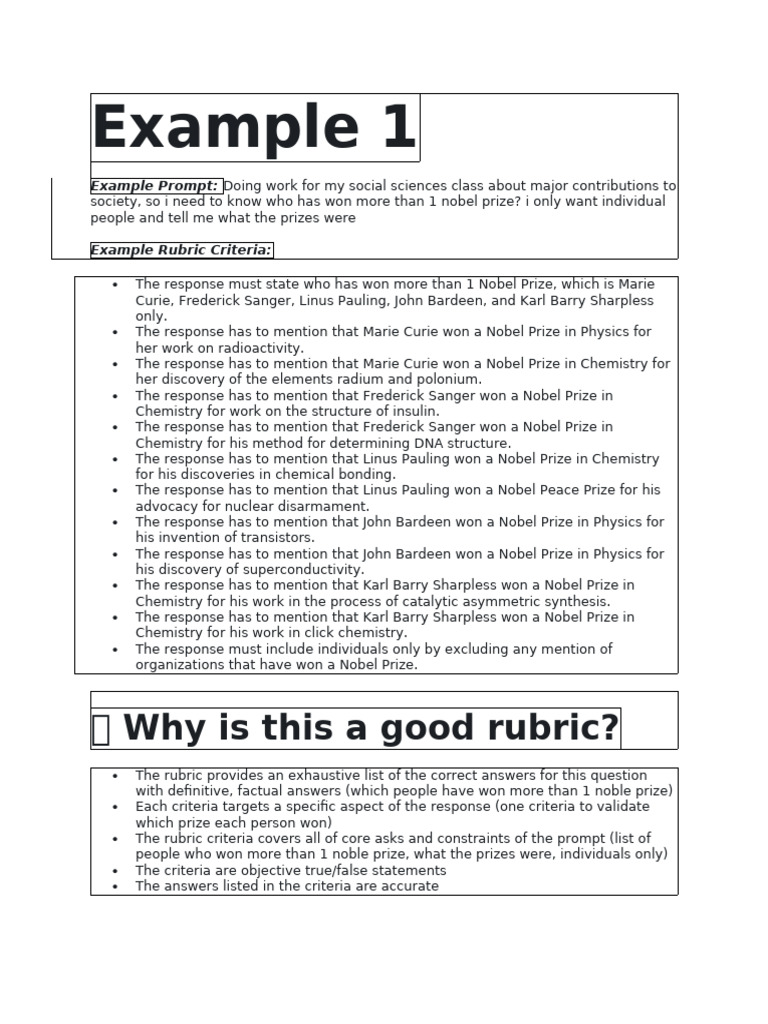 Examples of Great Rubrics | PDF | Nobel Prize | Marie Curie