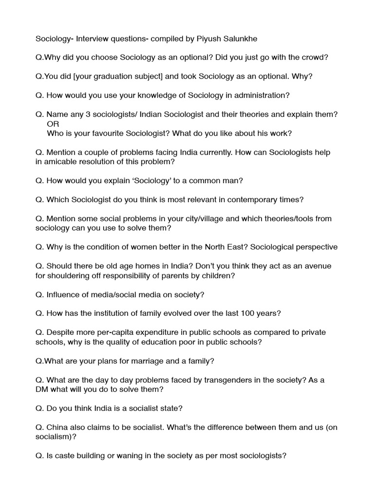 Sociology Interview | PDF | Sociology | Socialization