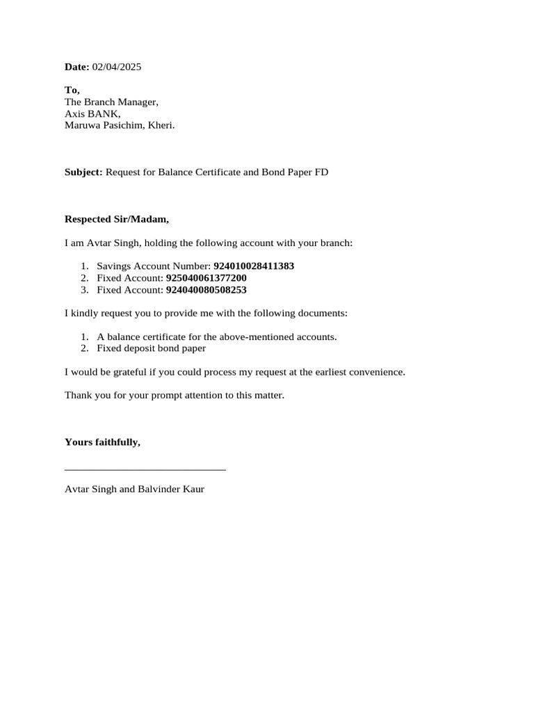 Bank Request Letter | PDF
