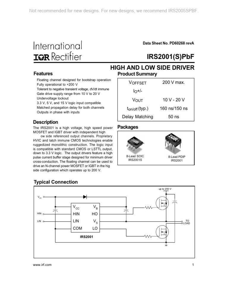 Infineon IRS2001 DataSheet v01 - 00 EN | PDF | Logic Gate | Cmos