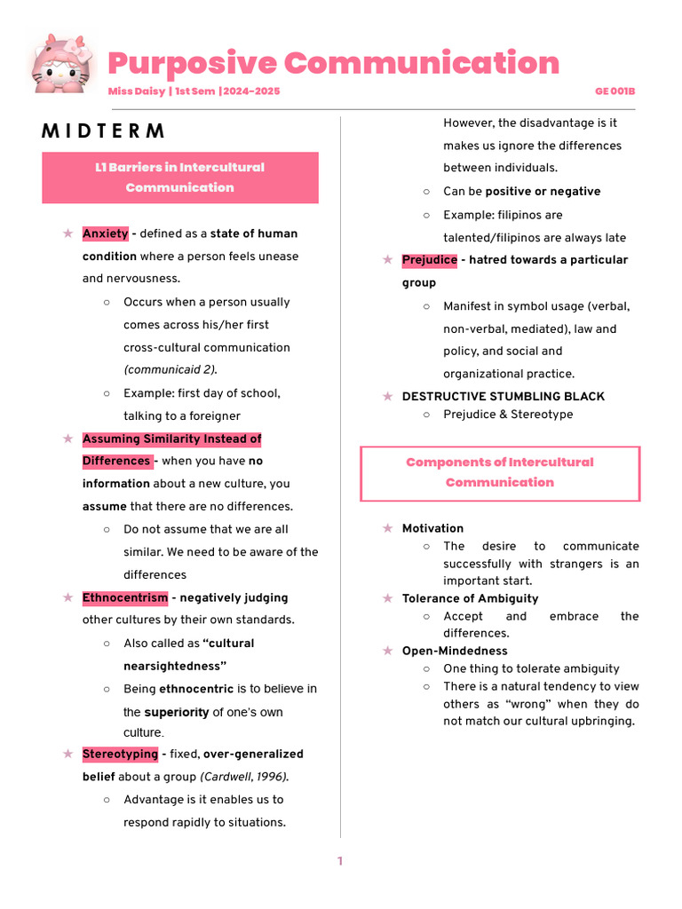 Midterm Reviewer_GE 001B (1) | PDF | Nonverbal Communication | Communication