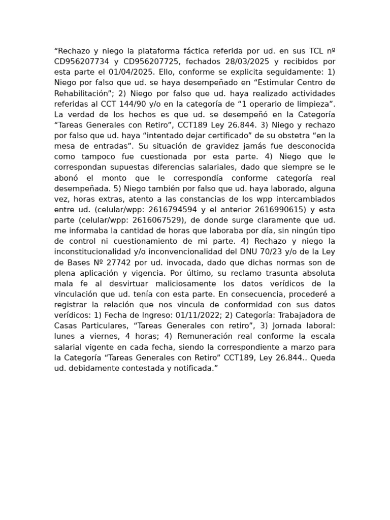 Negación de Reclamos Laborales y Datos Verídicos | PDF