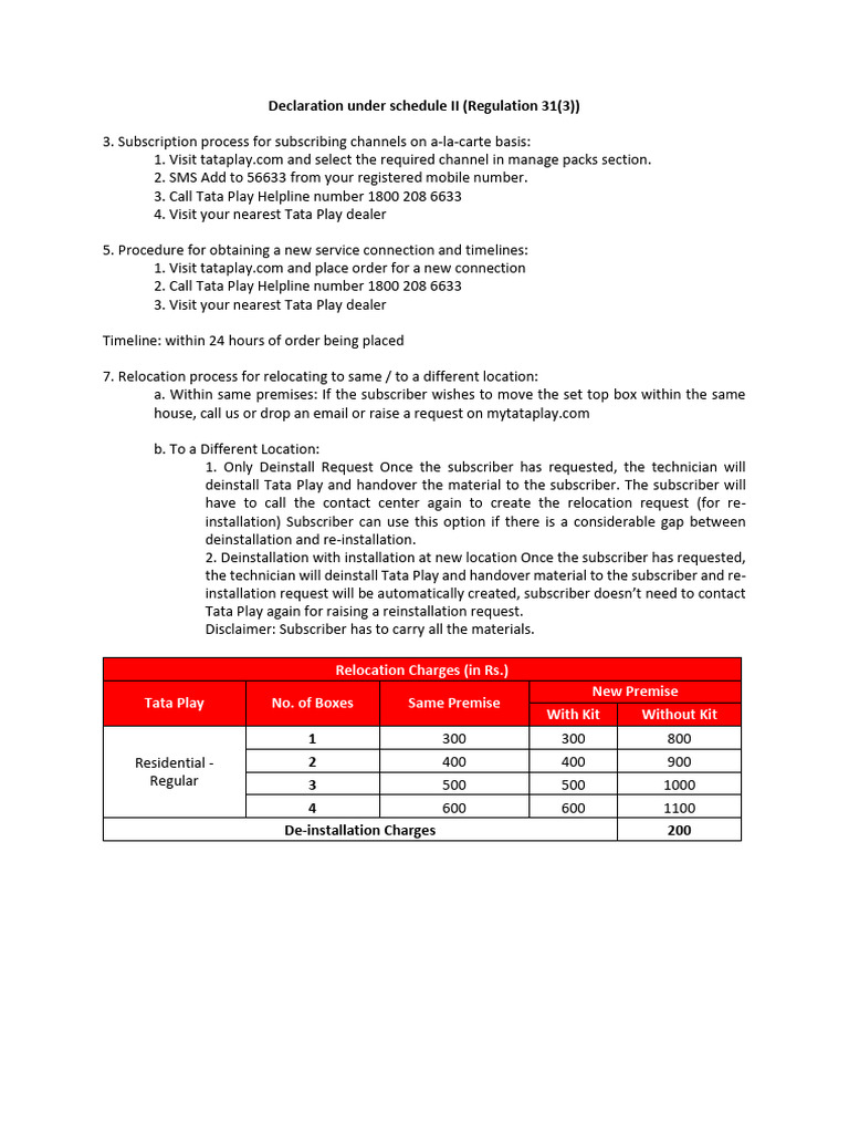 Declaration Under Schedule II Tata Play | PDF | Subscription Business ...