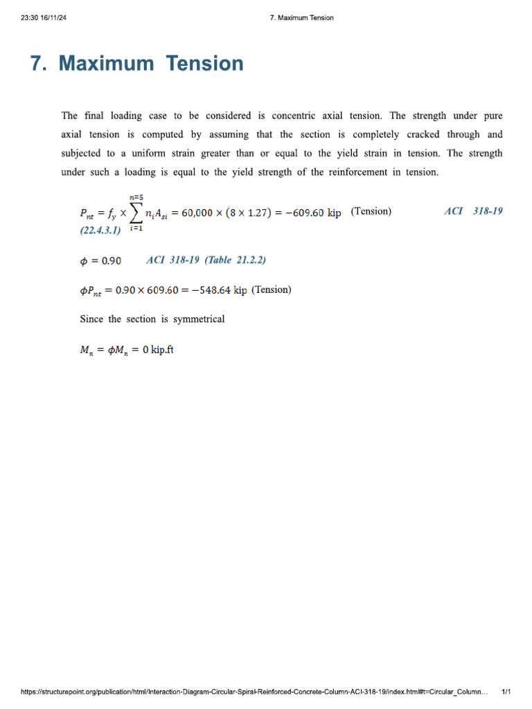 Interaction Diagram - Circular Spiral Reinforced Concrete Column (ACI 318-19) 8 | PDF