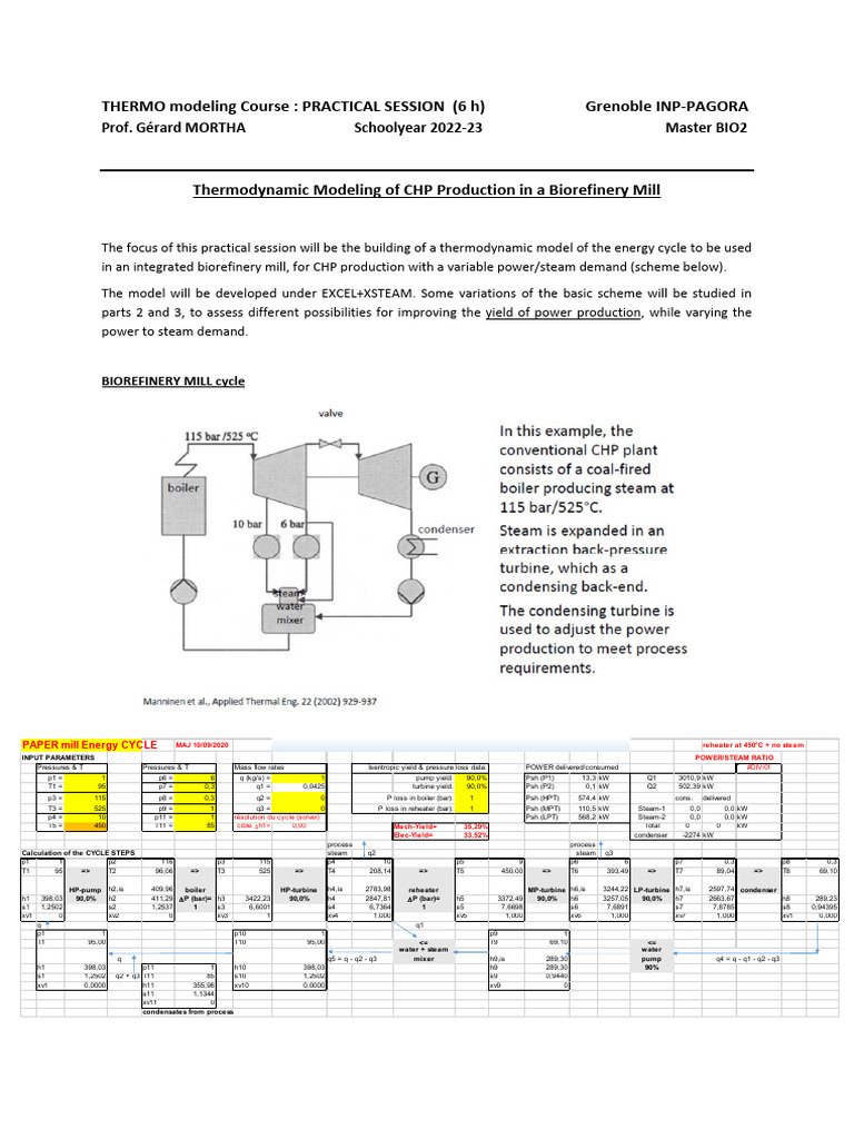 Thermo modeling_ (2022-23 MASTER) practical session | PDF | Cogeneration | Power (Physics)