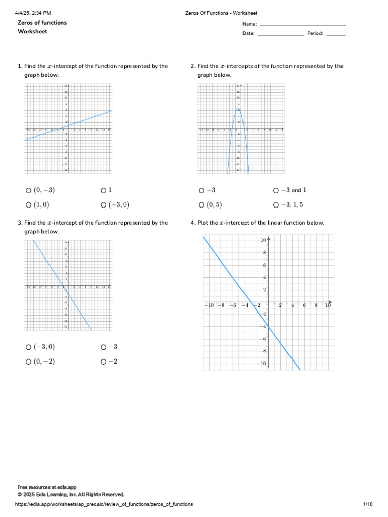 Zeros of Functions - Worksheet | PDF | Zero Of A Function | Function (Mathematics)