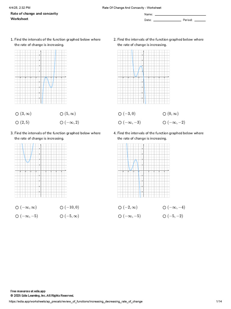 Rate of Change and Concavity - Worksheet | PDF