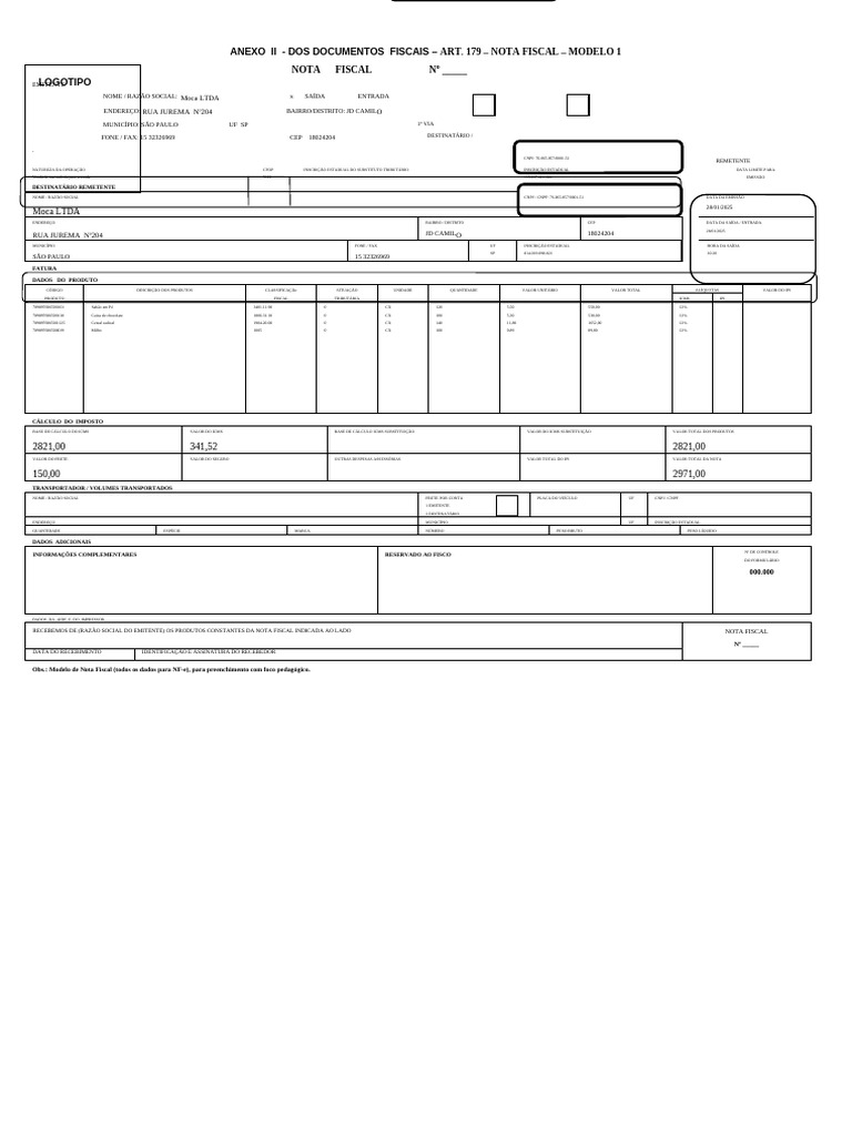 NOTA FISCAL Modelo 1.doc (1) (Reparado) | PDF | Recibo | Business