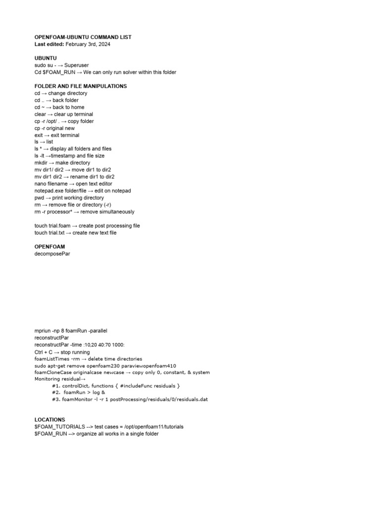 Openfoam-Ubuntu Command List | PDF