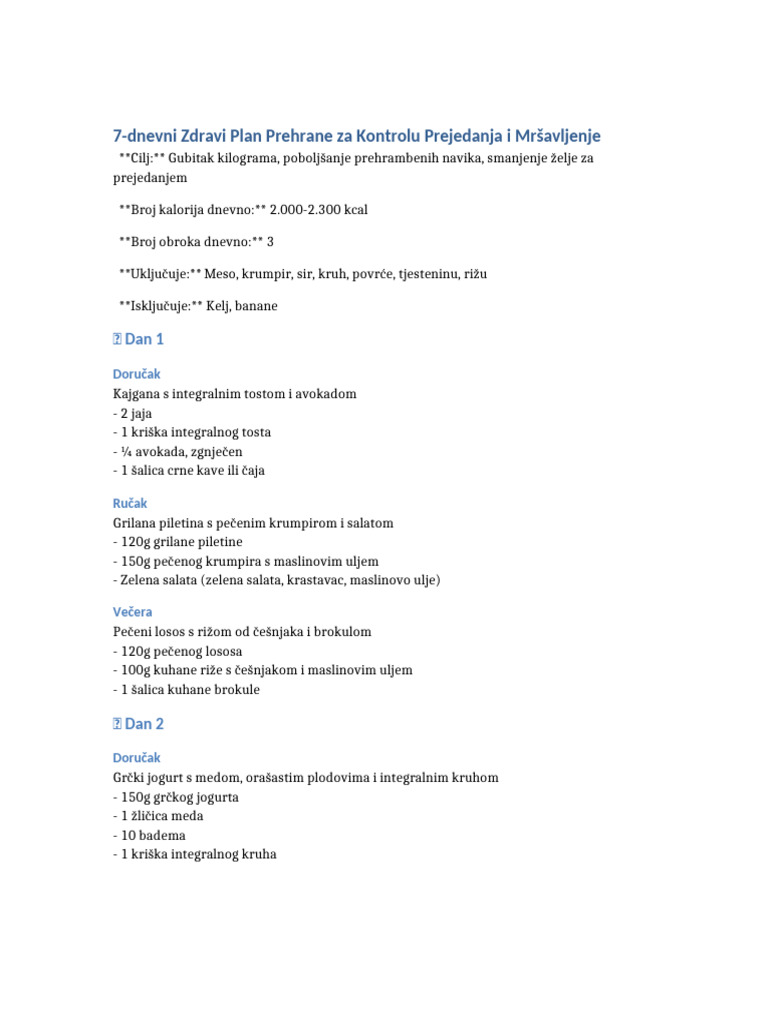 7-Dnevni Zdravi Plan Prehrane FULL | PDF