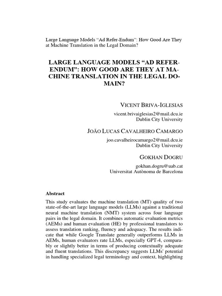 LLMs in Legal Machine Translation Evaluation | PDF | Translations ...