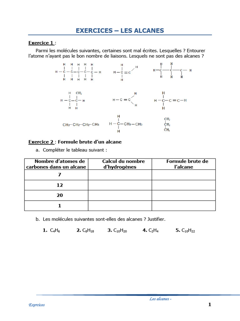 Exercices Corrigés sur les Alcanes | PDF | Alcane | Propane