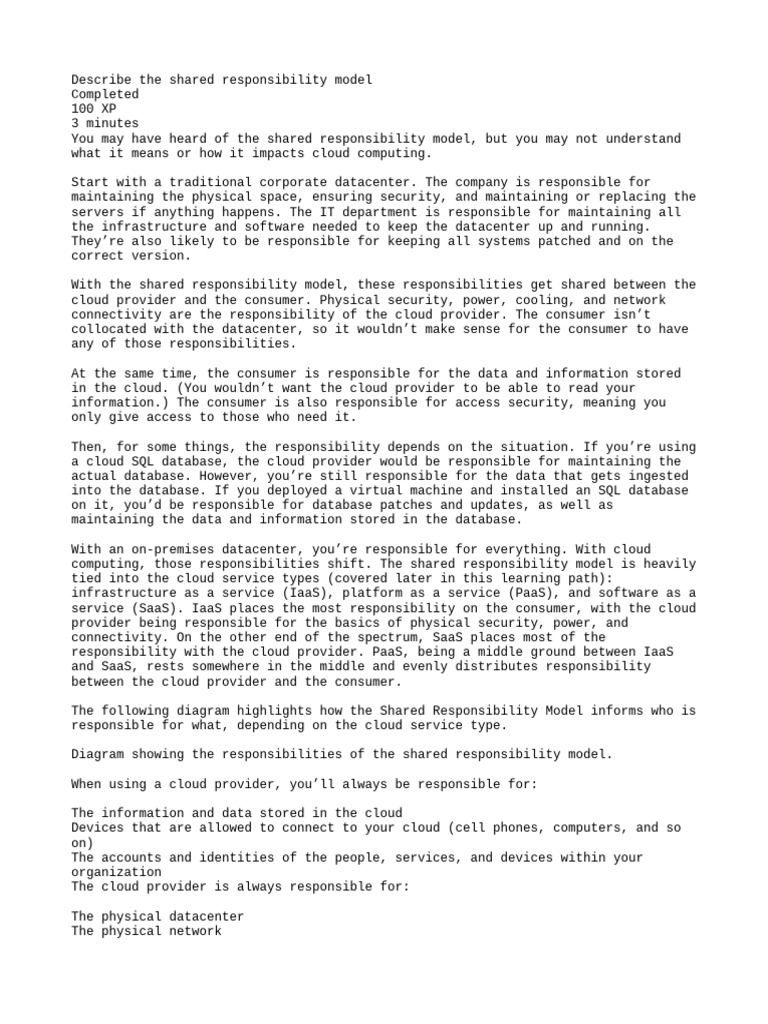 Describe the Shared Responsibility | PDF | Cloud Computing | Databases