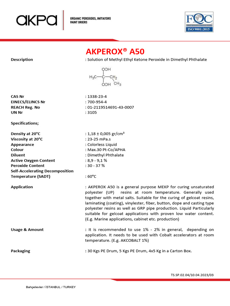 AKPEROX A50 TDS EN | PDF | Polyester | Materials