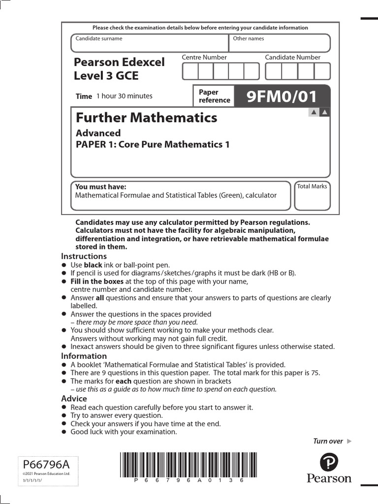 Core Pure Mathematics 1 Exam Paper | PDF | Mathematics | Mathematical ...
