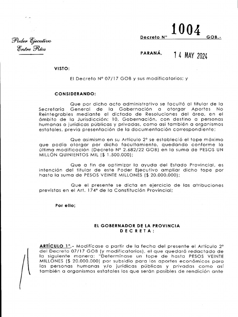 Decreto 1004 2024 Gob | PDF