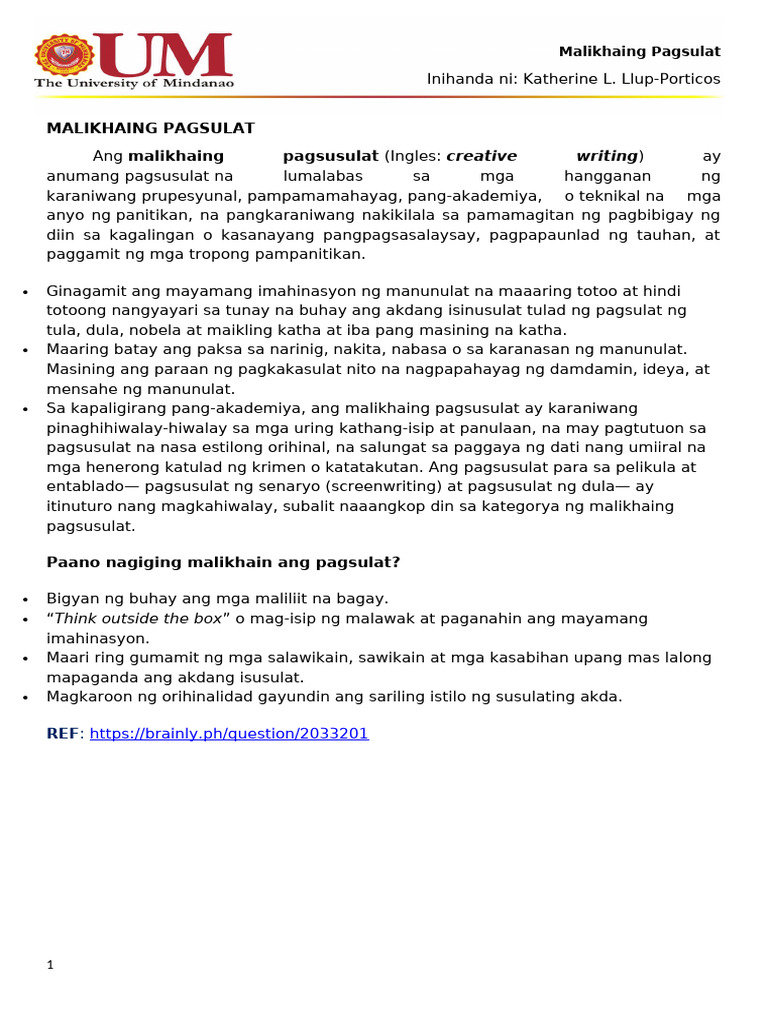Malikhaing Pagsulat | PDF