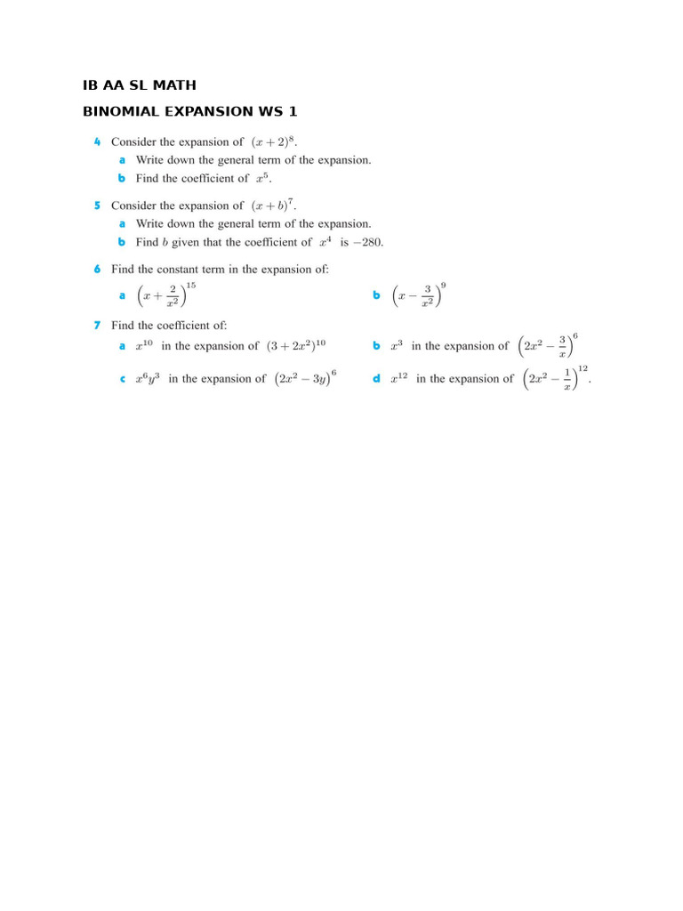 Binomial Expansion Ws 1 Pdf