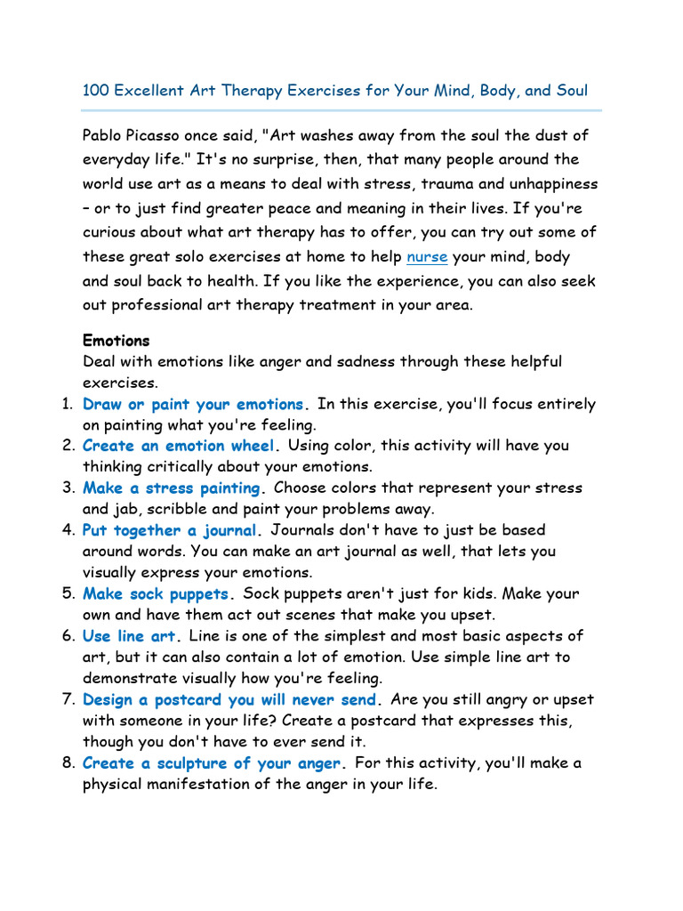 100 Excellent Art Therapy Exercises For Your Mind | PDF | Art Therapy ...