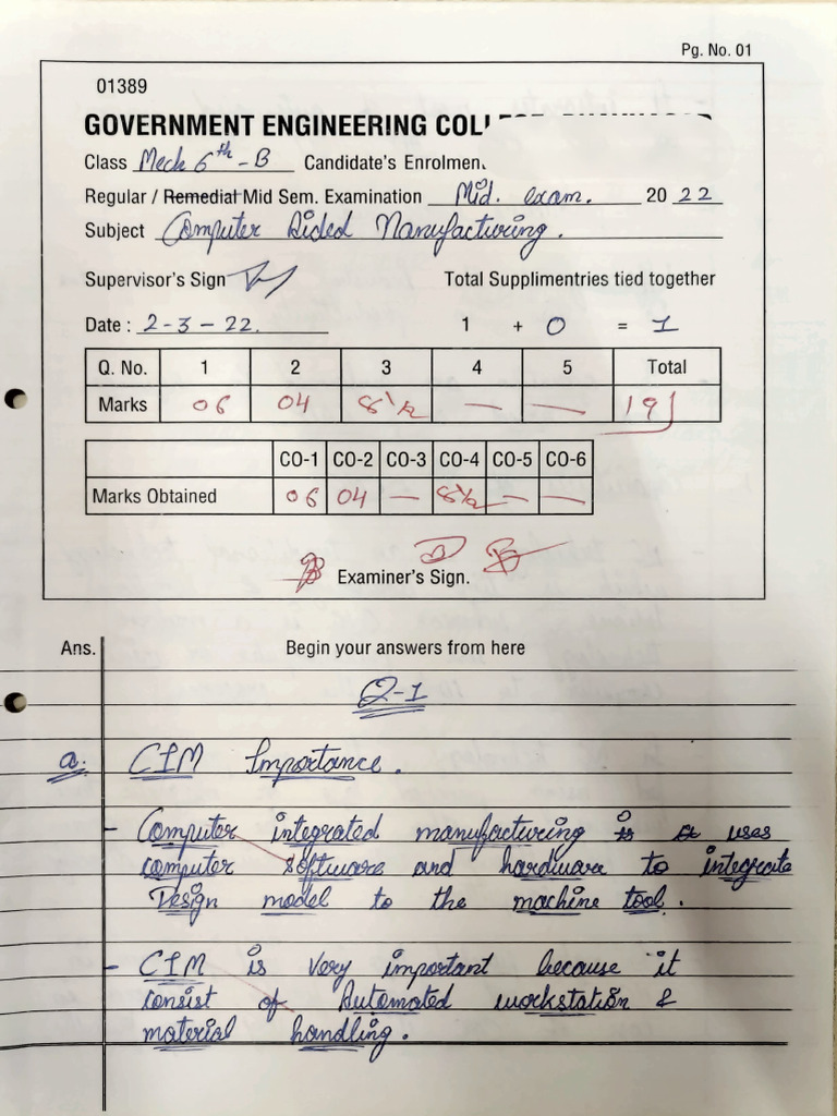 CAM Sample Answer Sheet | PDF