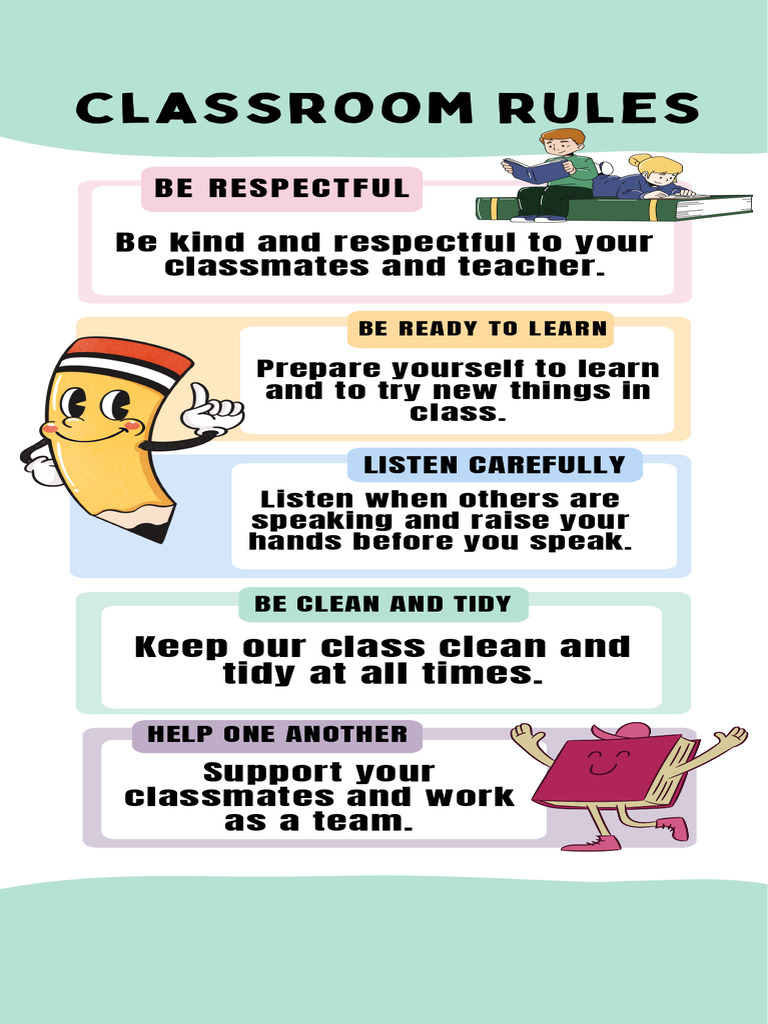 Classroom Rules Infographic in Colorful Pastel Cute Style | PDF