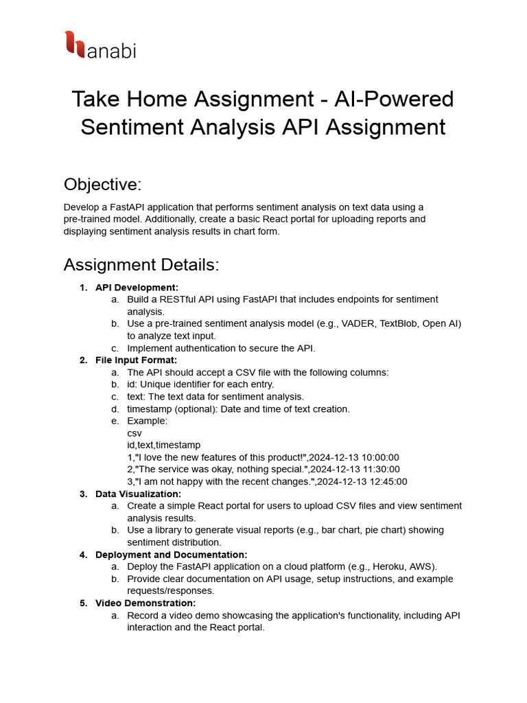 Take Home Assignment - AI-Powered Sentiment Analysis API Assignment | PDF