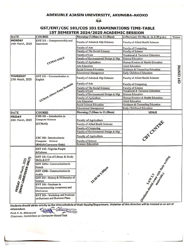 2024 2025 Exam Time Table | PDF