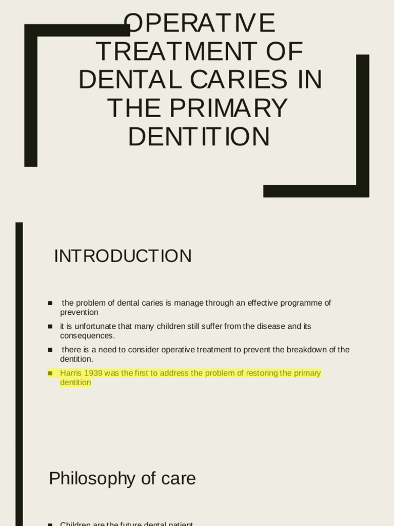 Operative Treatment for Primary Dental Caries | PDF | Human Tooth ...