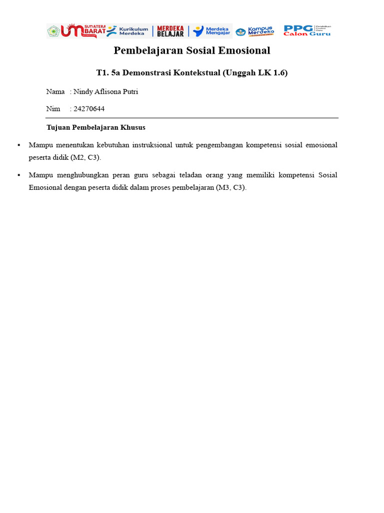 T1. 5a Demonstrasi Kontekstual (Unggah LK 1.6) - Nindy Aflisona Putri | PDF