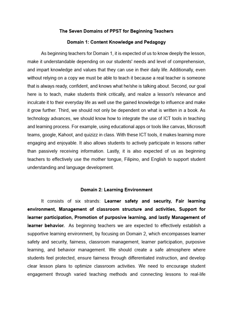 The Seven Domains of PPST For Beginning Teachers | PDF | Teachers ...