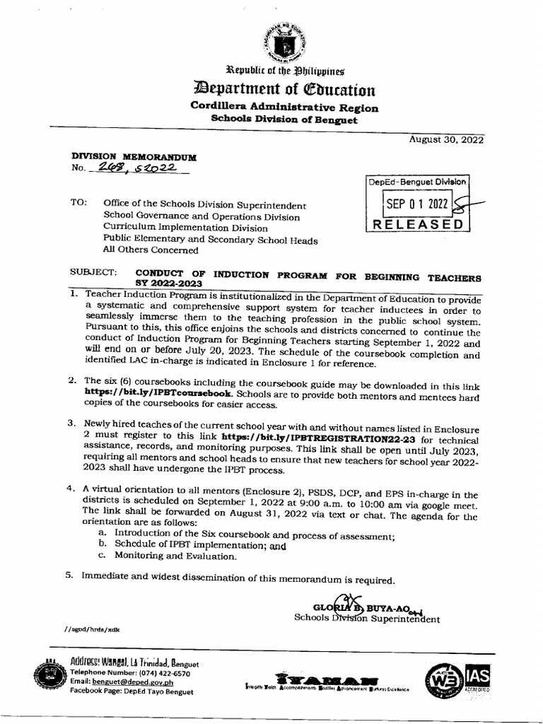 SDO Memo No. 268, S. 2022 | PDF