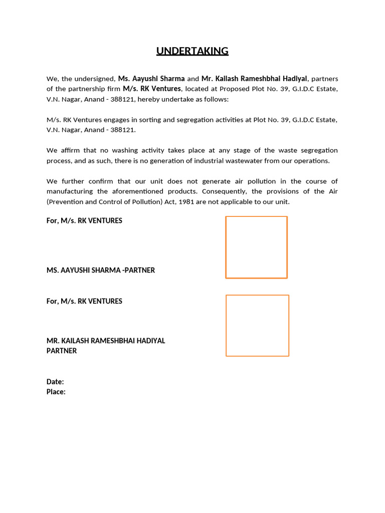 RK Ventures Environmental Undertaking | PDF