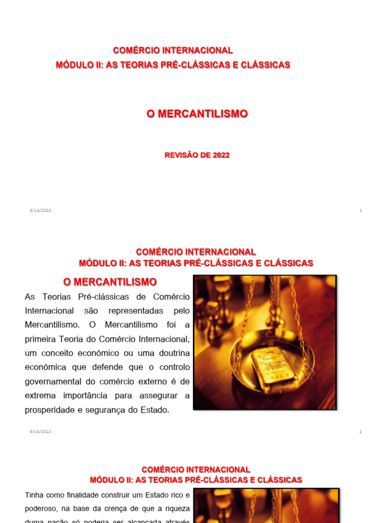 MODULO 2 _ TEORIAS PRE-CLASSICAS E CLASSICAS DO COMERCIO INTERNACIONAL _ REVISAO2022 | PDF ...
