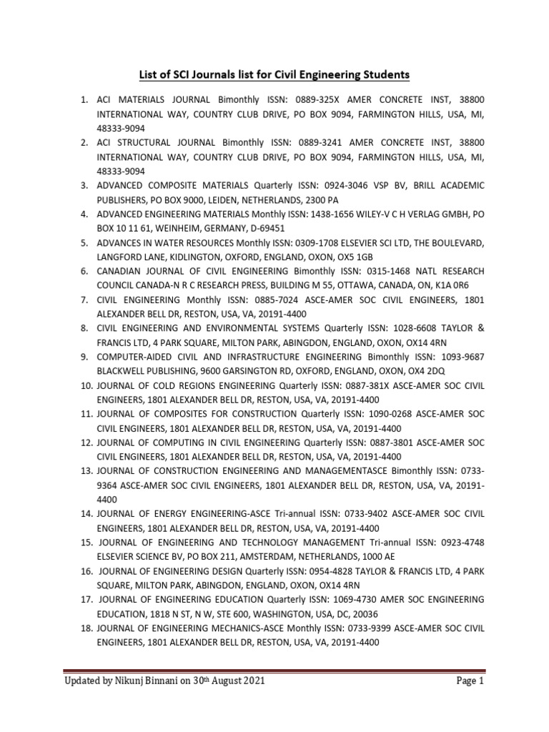 SCI Journals for Civil Engineering Students | PDF | Civil Engineering ...