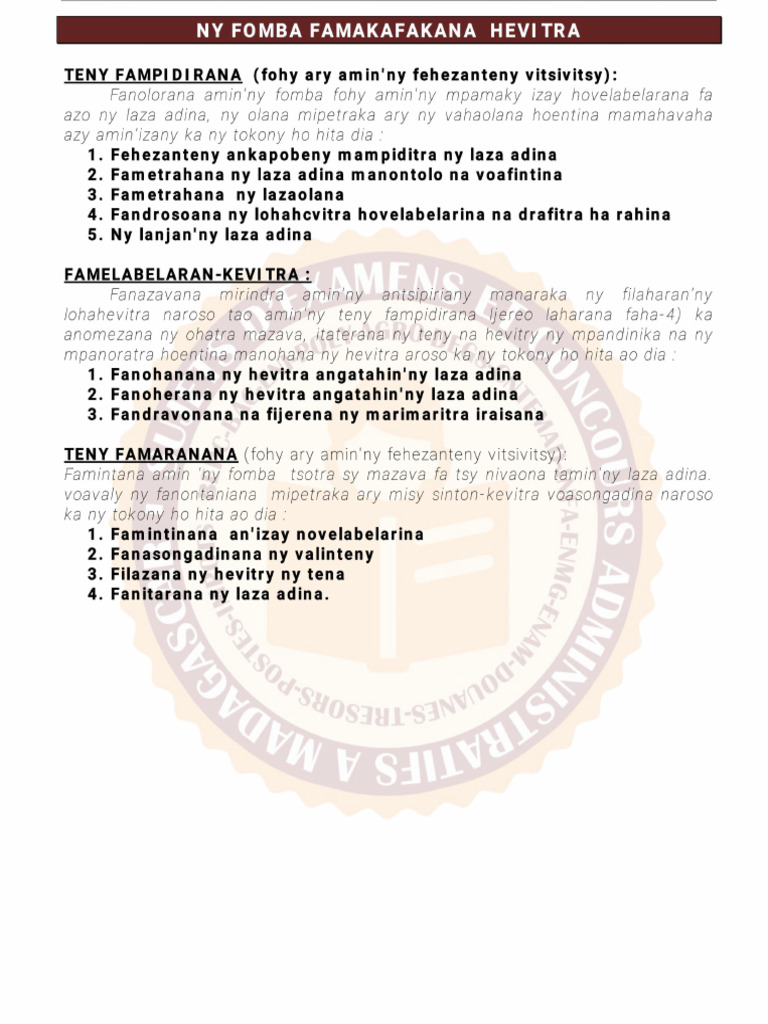 Fomba Famakafakana Hevitra-Acmil | PDF