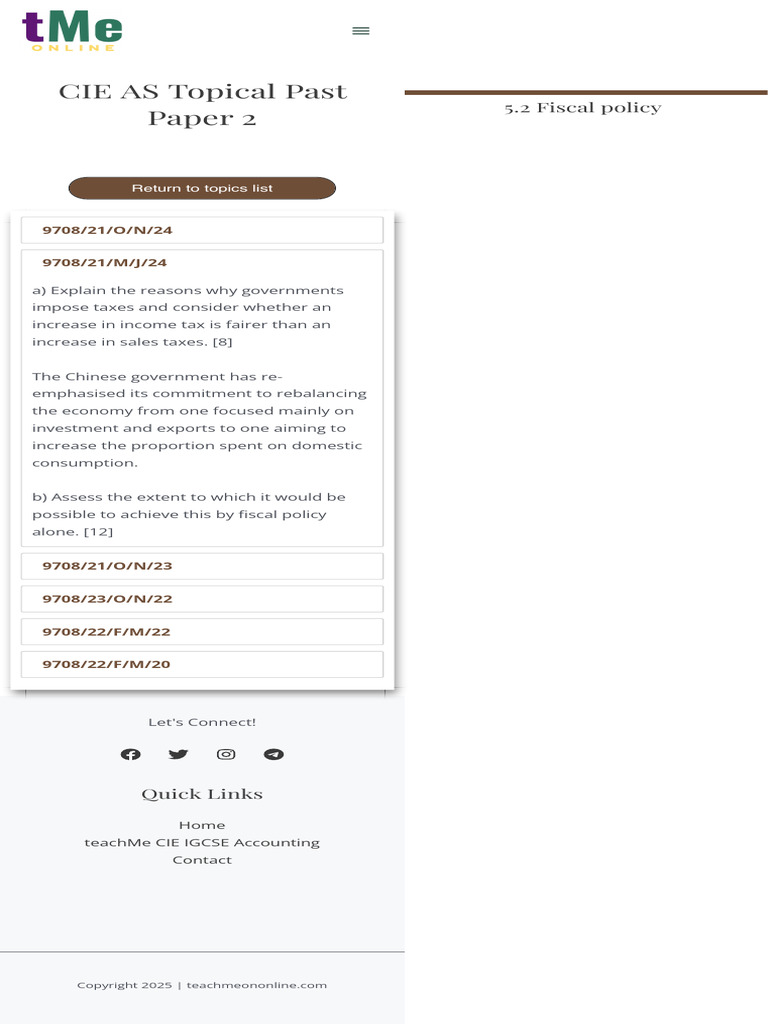 CIE AS Economics Fiscal Policy Insights | PDF