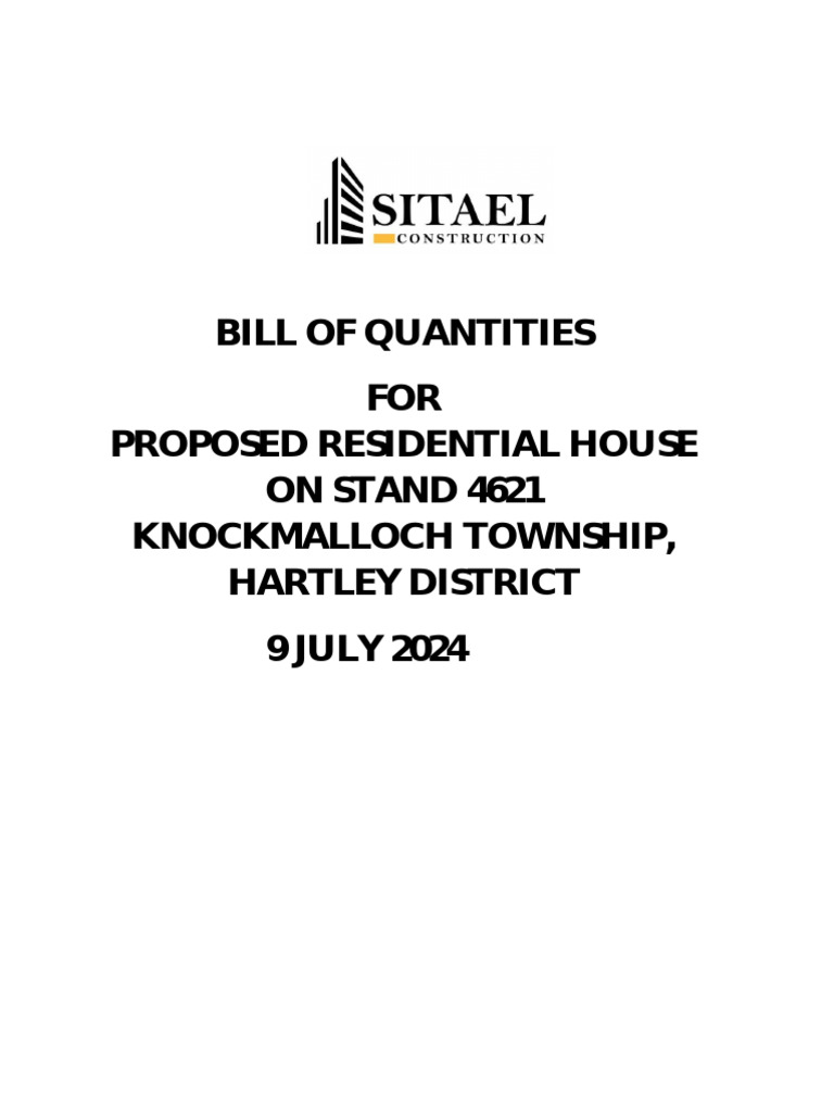 L. Mutizhe Residential House (Bill of Quantities) | PDF | Pipe (Fluid ...