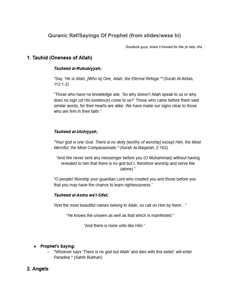 Quranic Ref - Sayings of Prophet (From Slides) | PDF | Prophets And ...