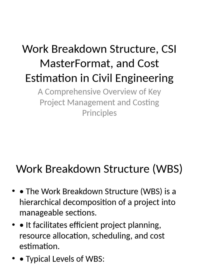 Formal WBS CSI CostEstimation | PDF