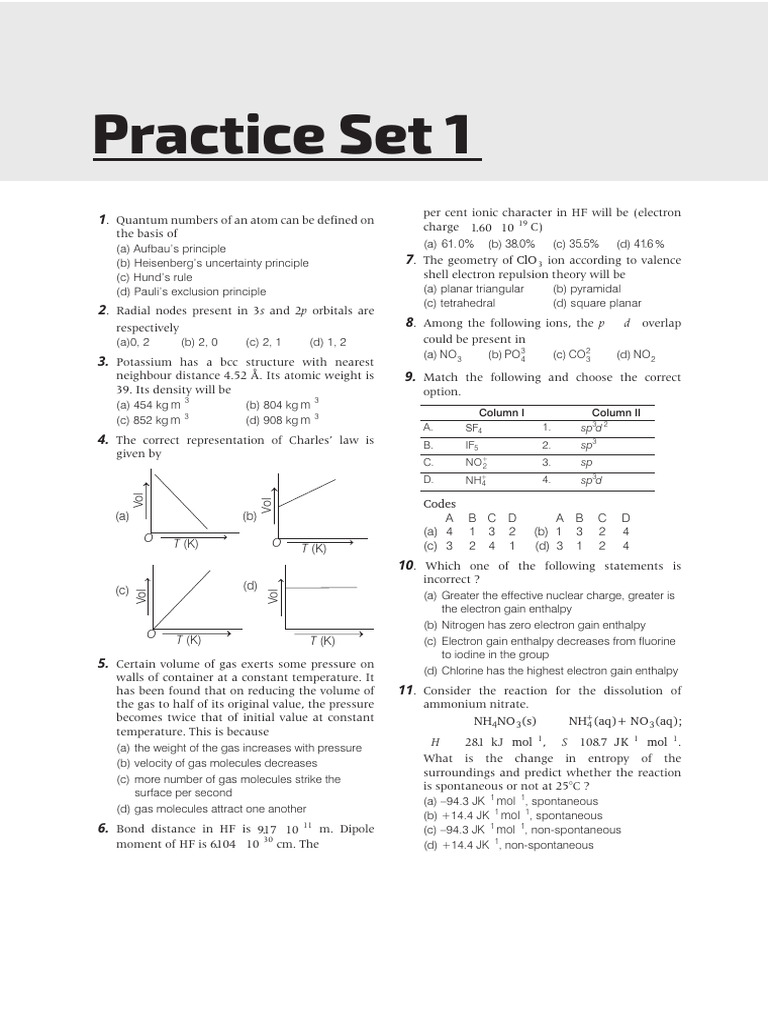 Eapcet Chemistry Practice Set - 1 | PDF | Gases | Atomic Orbital