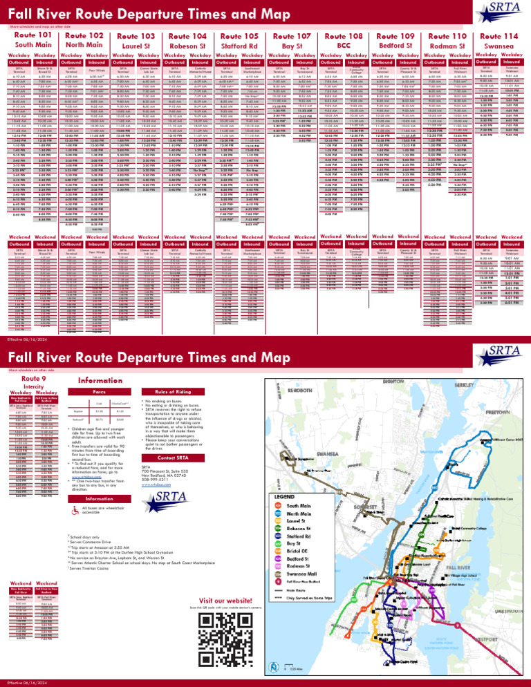 City Schedule FallRiver FY24 Summer | PDF | Bus | Public Transport