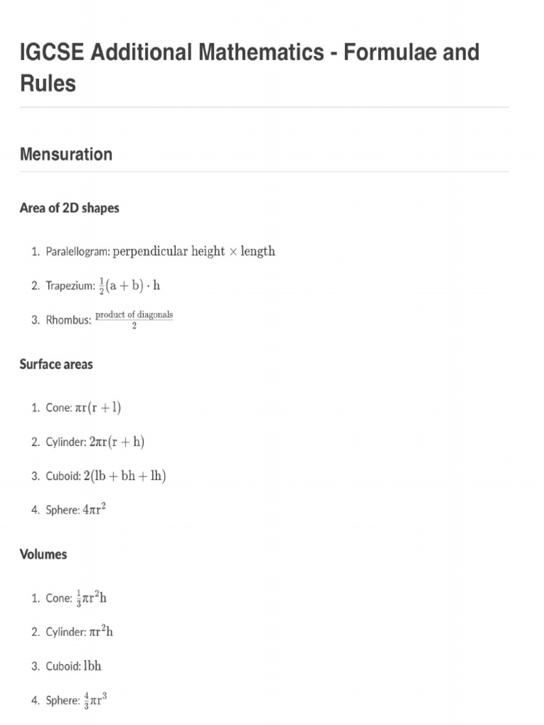 Amaths Formulas and Rules | PDF